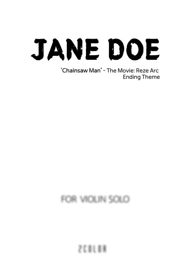 악보 > KenshiYonezu, Hikaru Utada - 체인소맨 레제편 OST 'JANE DOE'(제인도) (쉬운 바이올린 솔로) by 2COLOR 투컬러