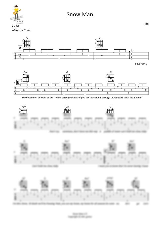 악보 > sia - snow man by 서동욱