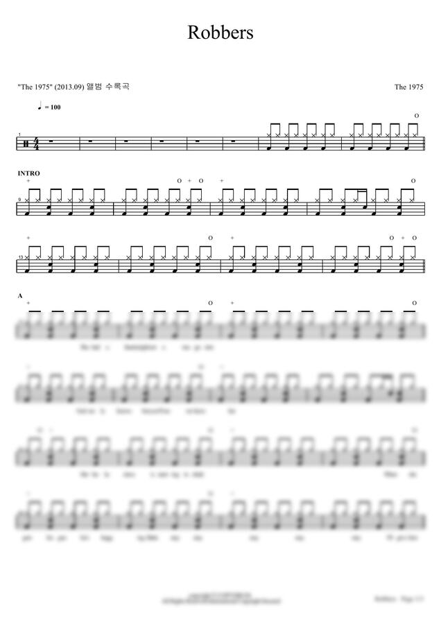 악보 > The 1975 - Robbers by 카피드럼