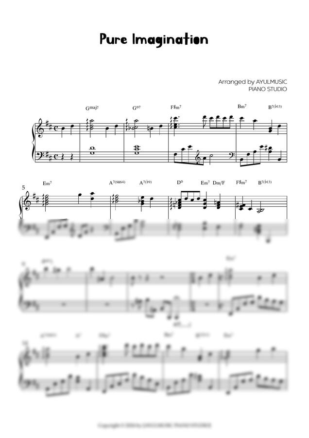 악보 > Wonka(웡카) OST - Pure Imagination (D key) by AYULMUSIC PIANO STUDIO