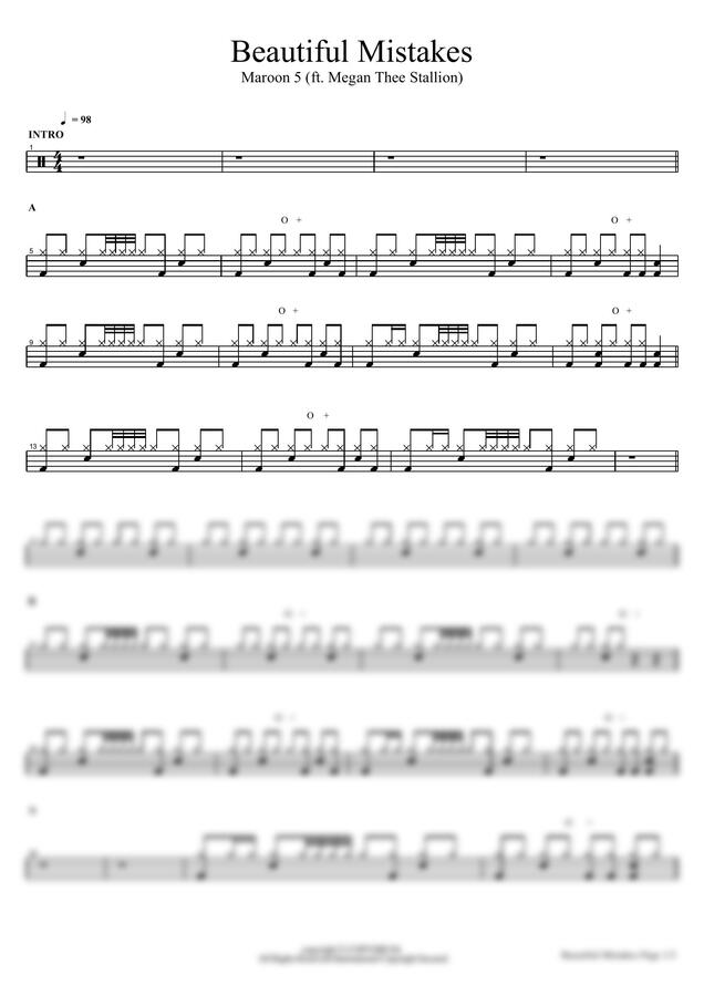 악보 > Maroon 5 - Beautiful Mistakes ft. Megan Thee Stallion by COPYDRUM