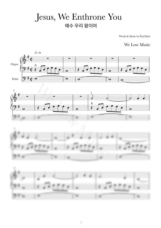 악보 Paul Kyle 찬송가 38장 예수 우리 왕이여 오르간 전주 By We Low Music