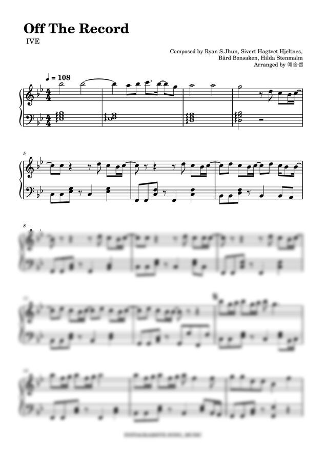 악보 > IVE(아이브) - Off The Record(오프더레코드) (원키/쉬운중급악보) | 예송쌤