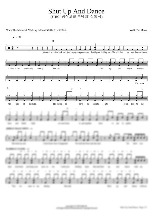 악보 > Walk The Moon - Shut Up And Dance by 카피드럼