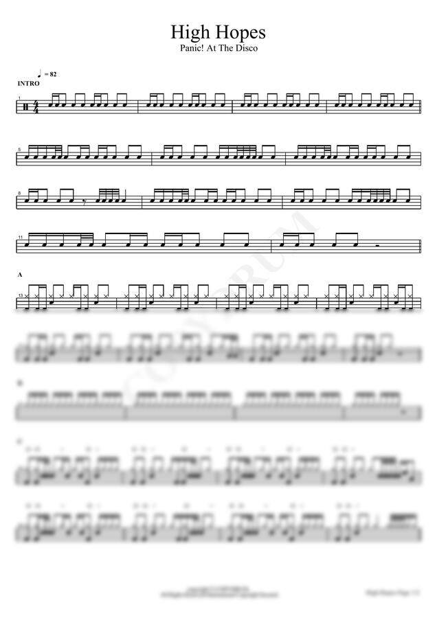 악보 > Panic! At The Disco - High Hopes by COPYDRUM