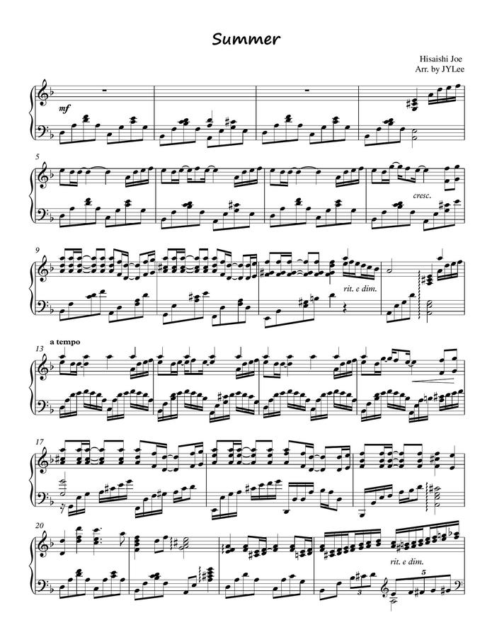 악보 > 기쿠지로의 여름 OST - Summer by JYLee