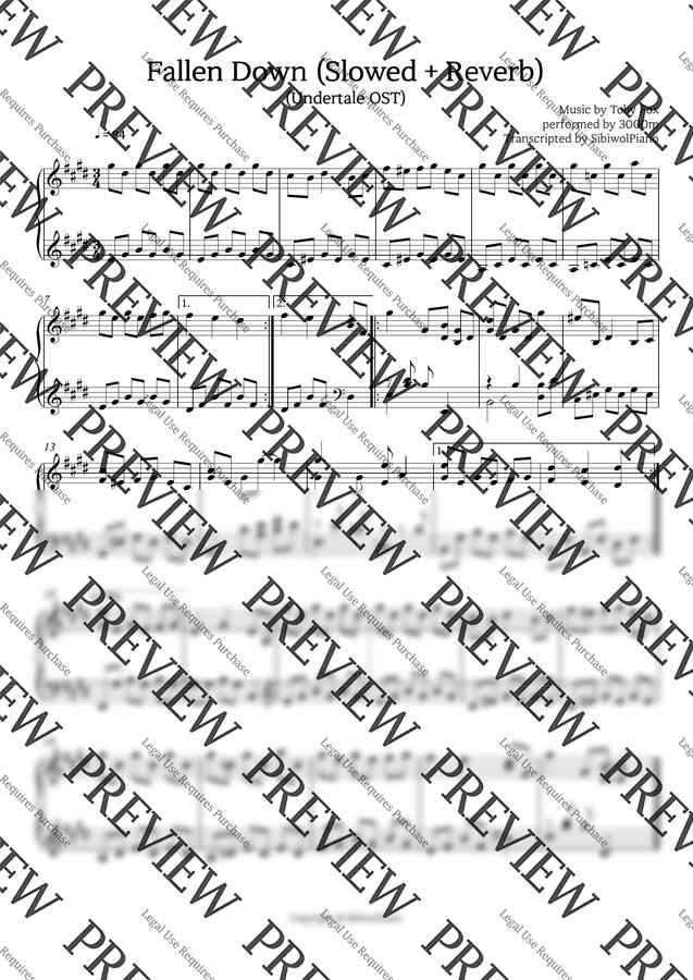 악보 > 언더테일 OST - Fallen Down (Slowed + Reverb) by 십이월피아노