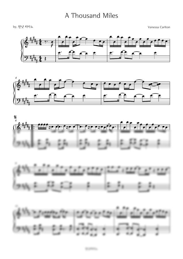악보 > Vanessa Carlton - A Thousand Miles by 한냣