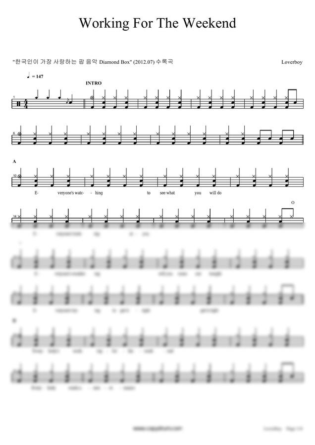 악보 > Loverboy - Working For The Weekend by 카피드럼