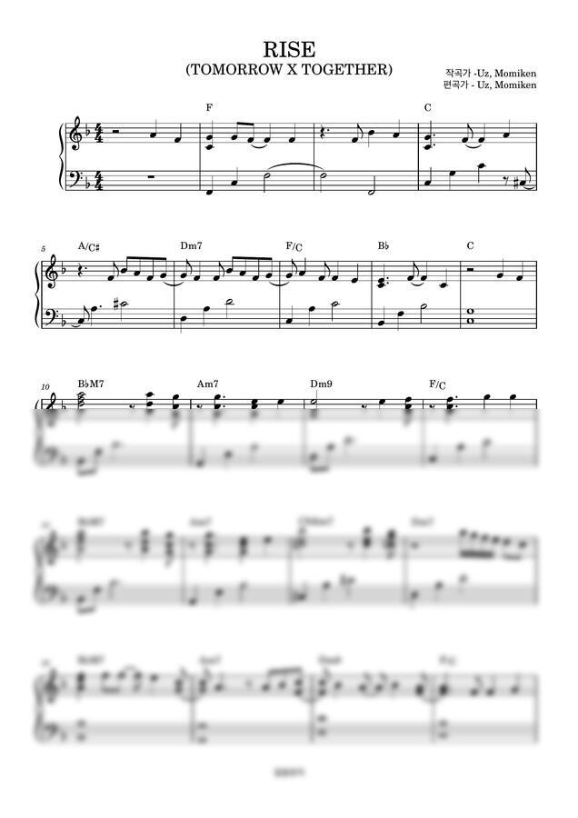 악보 > TOMORROW X TOGETHER - RISE by 알봉뮤직