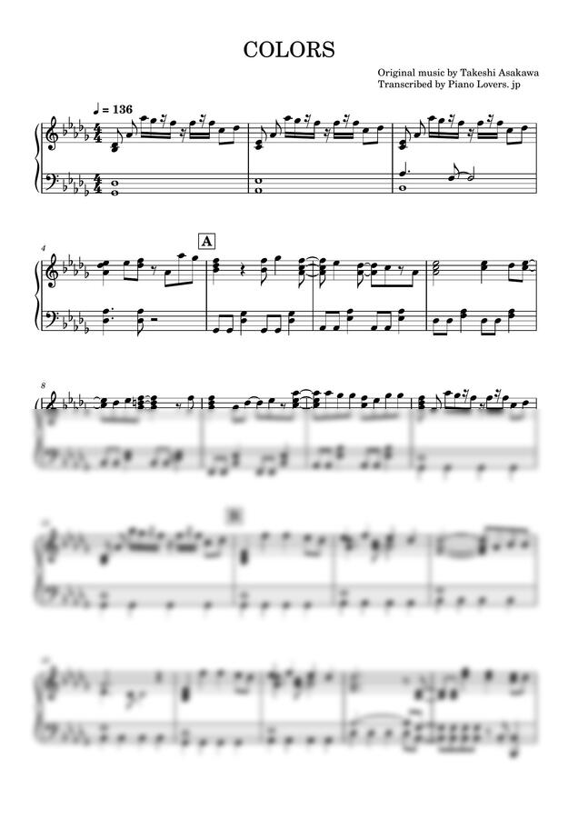 악보 > FLOW - COLORS (CODE GEASS) by Piano Lovers. jp