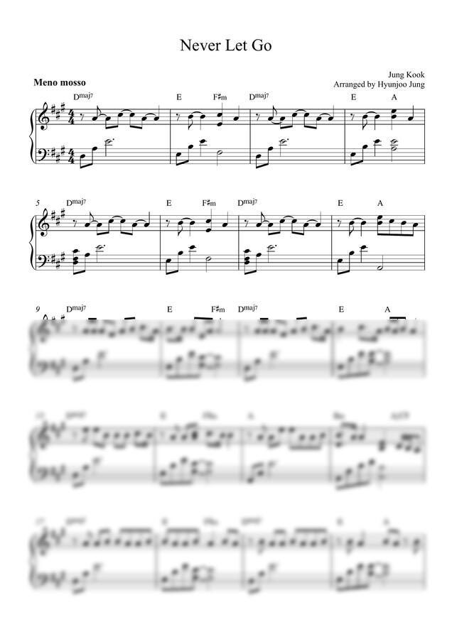 악보 정국 Never Let Go Piano Solo By Hyunjoo Jung