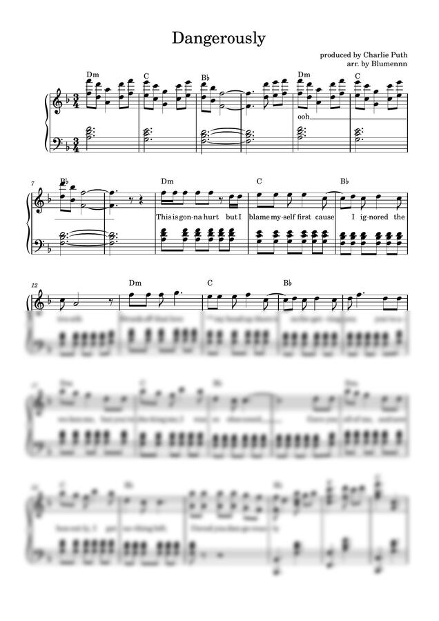 악보 > Charlie Puth - Dangerously by Blumennn