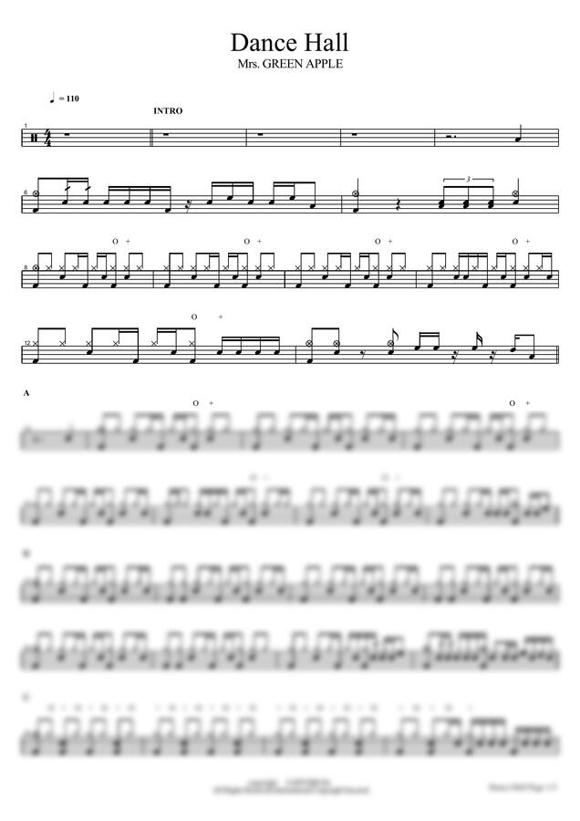 악보 > Mrs. GREEN APPLE - Dance Hall by COPYDRUM