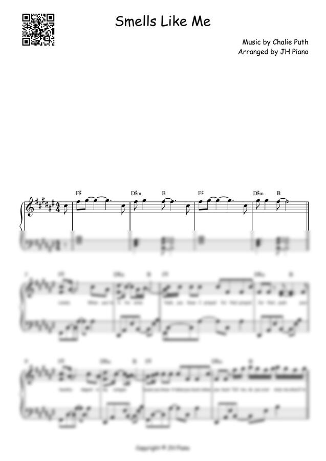 악보 > Charlie Puth - Smells Like Me (F,F# Key, 가사,코드 포함) by 주희피아노(JH Piano)