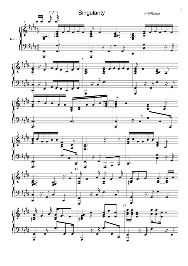 악보 > 방탄소년단 (BTS) - Singularity by 최연비Jazzb
