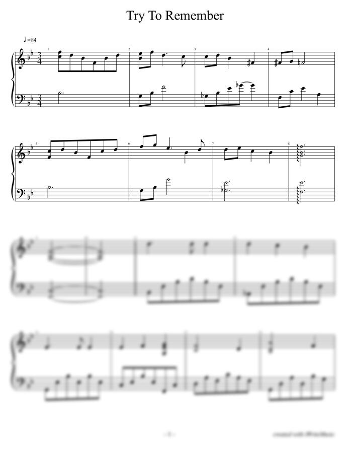 악보 > Nana Mouskouri - Try To Remember (달콤한러브송) by 지토벤과피아노