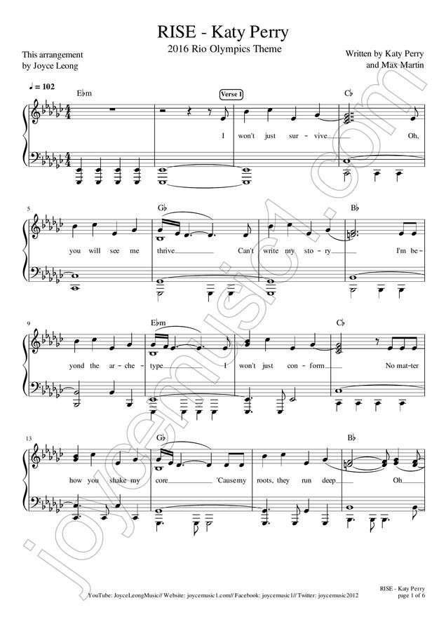 Katy Perry - Rise - Joyce Leong 피아노 악보 | 마피아