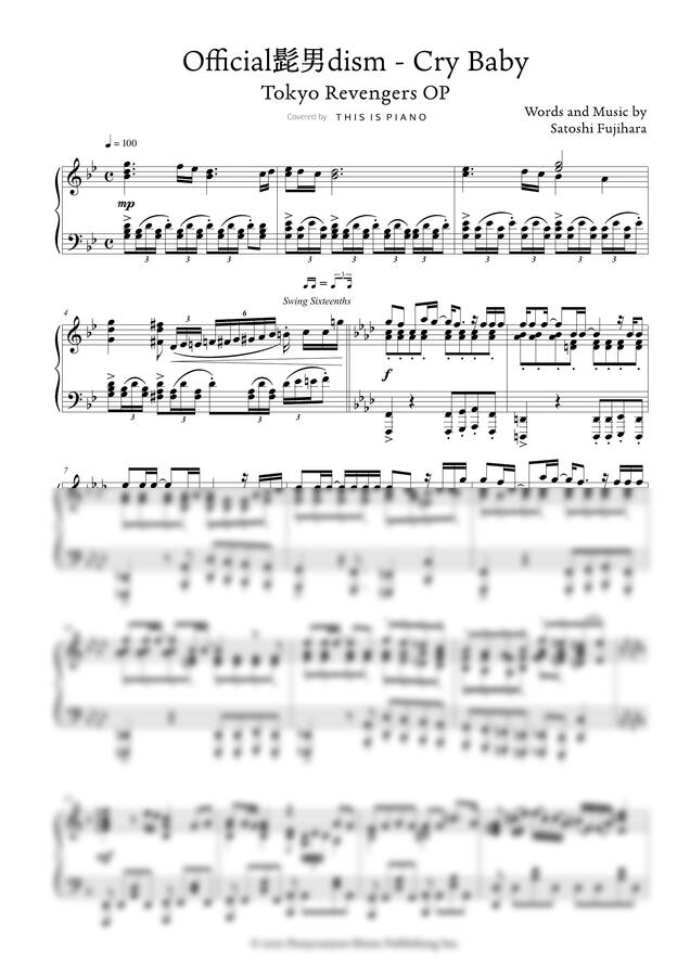 악보 > Official髭男dism - Cry Baby by THIS IS PIANO