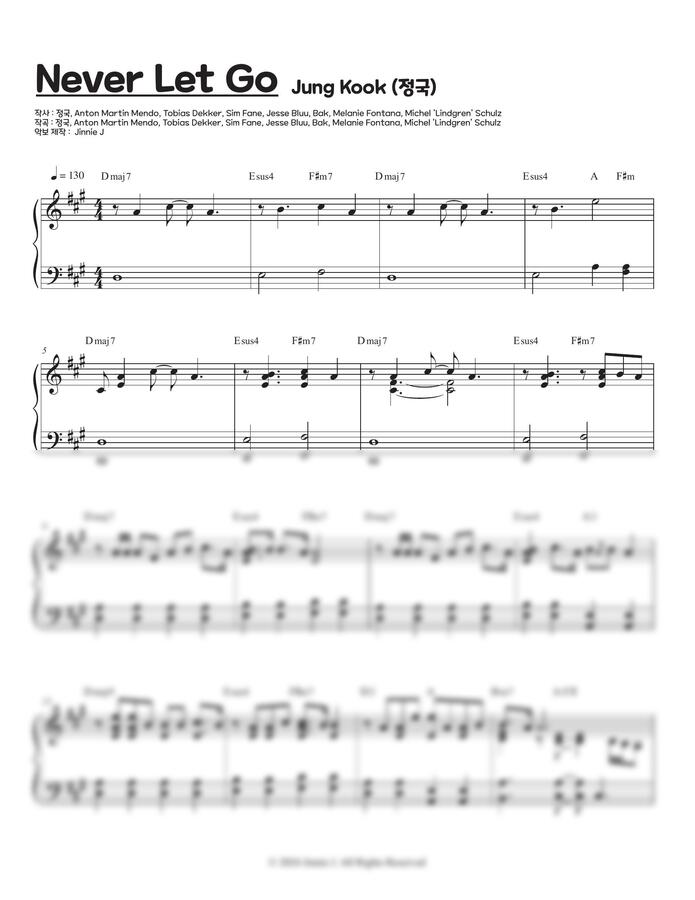 악보 > 정국 (방탄소년단) - Never Let Go by Jinnie J