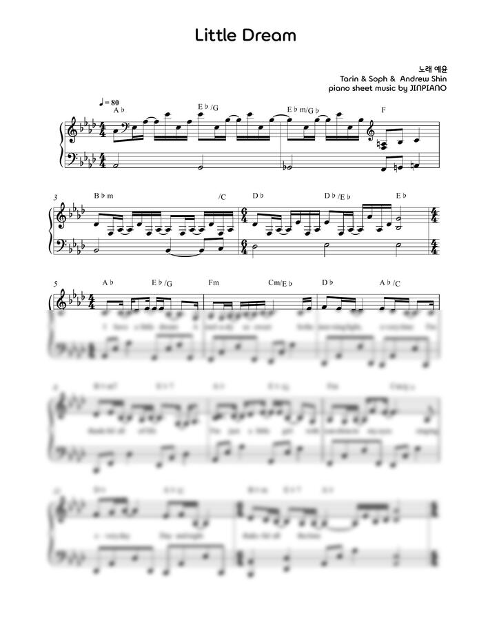 악보 > 예윤 - Little Dream(원키 Ab) (피아노2단) by JINPIANO