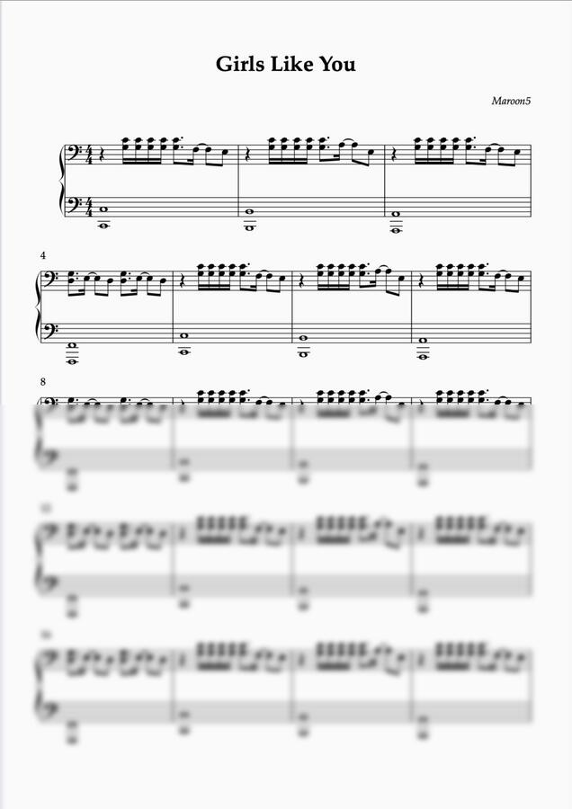악보 > Maroon5 - Girls Like You (포핸즈) by 구름사다리뮤직