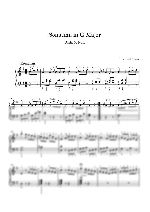 악보 > L.v.Beethoven - Sonatina in G Major (Anh.5, No.1)/베토벤 소나티나 1번 2악장 ...