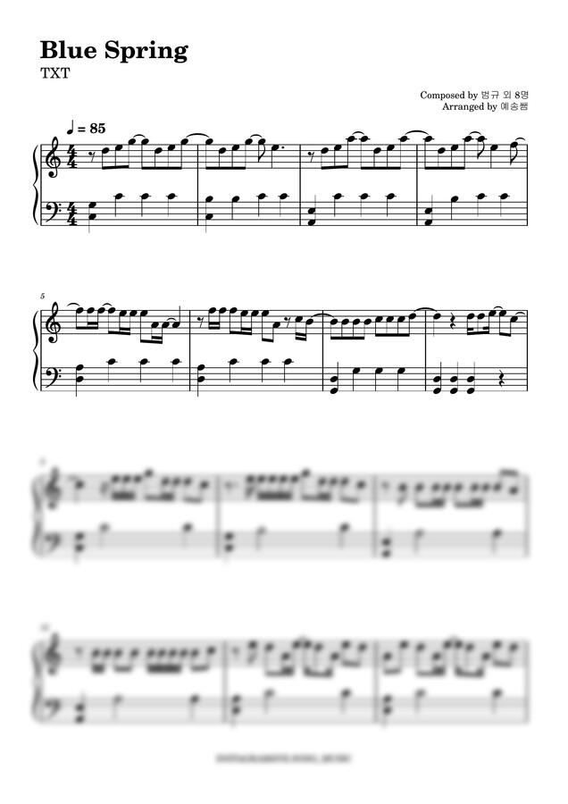 악보 > 투모로우바이투게더(TXT) - Blue Spring(블루스프링) (다장조쉬운악보) by 예송쌤