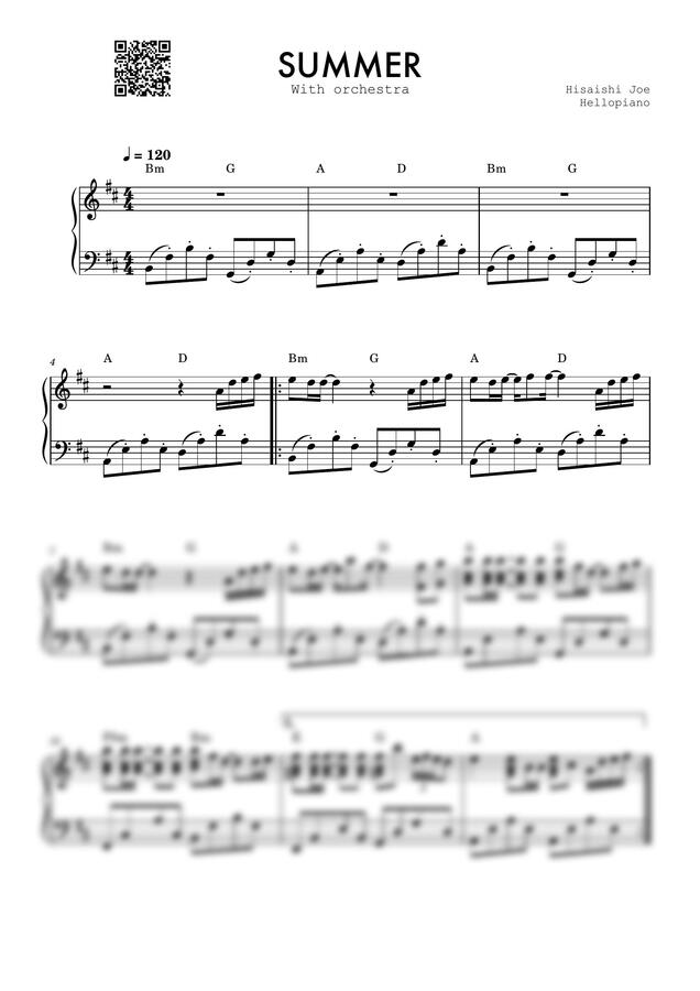 악보 > 기쿠지로의 여름 OST - Summer (With 오케스트라) by 헬로피아노 Hellopiano