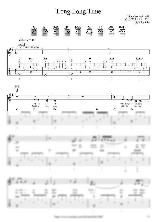 악보 > Linda Ronstadt - Long Long Time by GuitarTabs