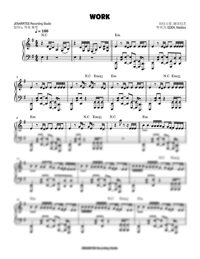 악보 > ATEEZ (에이티즈) - WORK by JENARRTEE Recording Studio