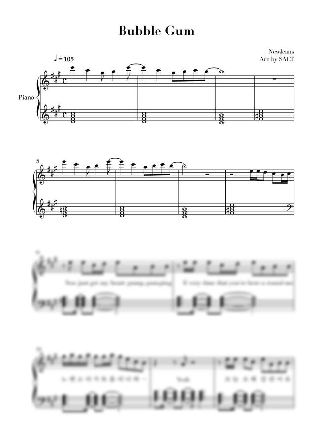 악보 > 뉴진스(NewJeans) - 버블검(Bubble Gum) by SALT