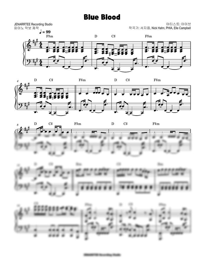 악보 > IVE (아이브) - Blue Blood by JENARRTEE Recording Studio