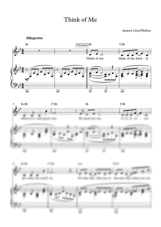 악보 > 오페라의 유령 OST - Think of Me (Bb 이조, 3단) by PianoYA