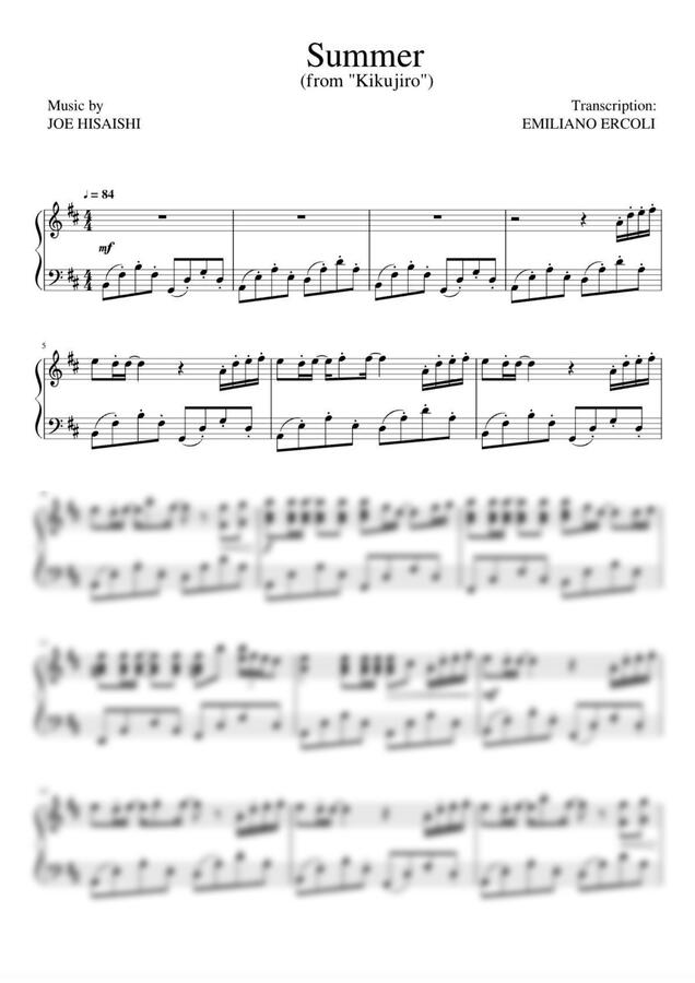 악보 > 기쿠지로의 여름 OST - Summer by Fortepian_