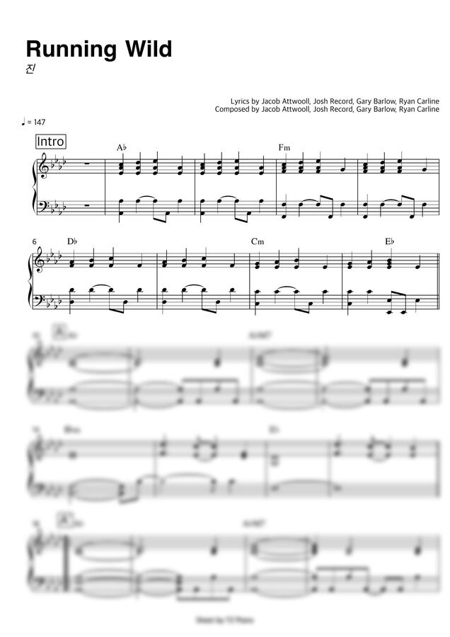 악보 > 진 - Running Wild (코드 반주, 합주) by 티즈피아노