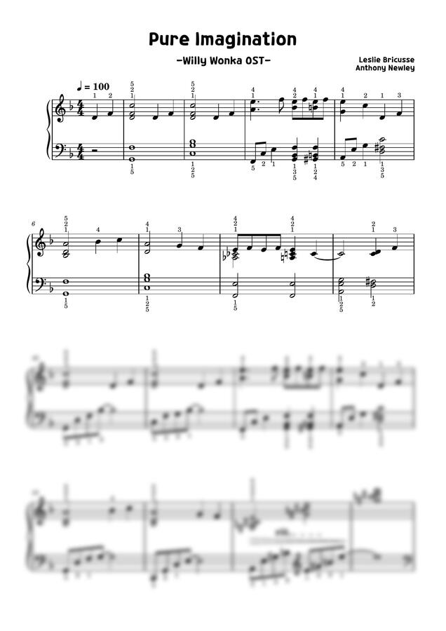 악보 > Wonka OST - Pure Imagination [F key] by 메종드피아노