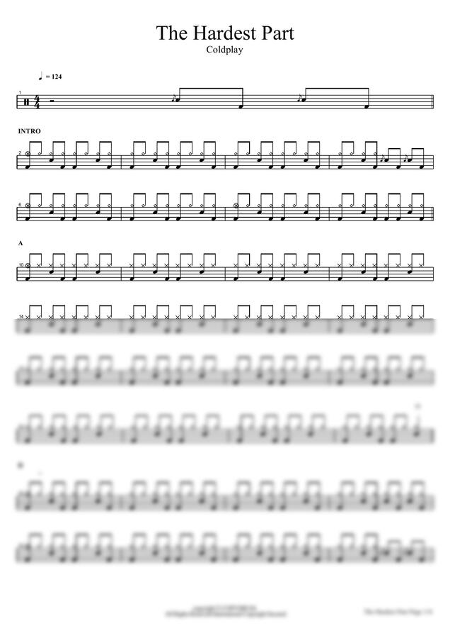 악보 > Coldplay - The Hardest Part by COPYDRUM