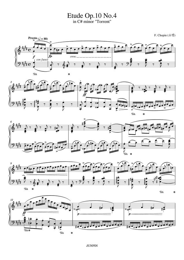 악보 > F. Chopin (쇼팽) - Etude Op.10 No.4 (에튀드 4번 "추격") (입시 단골곡) by JUNPIN