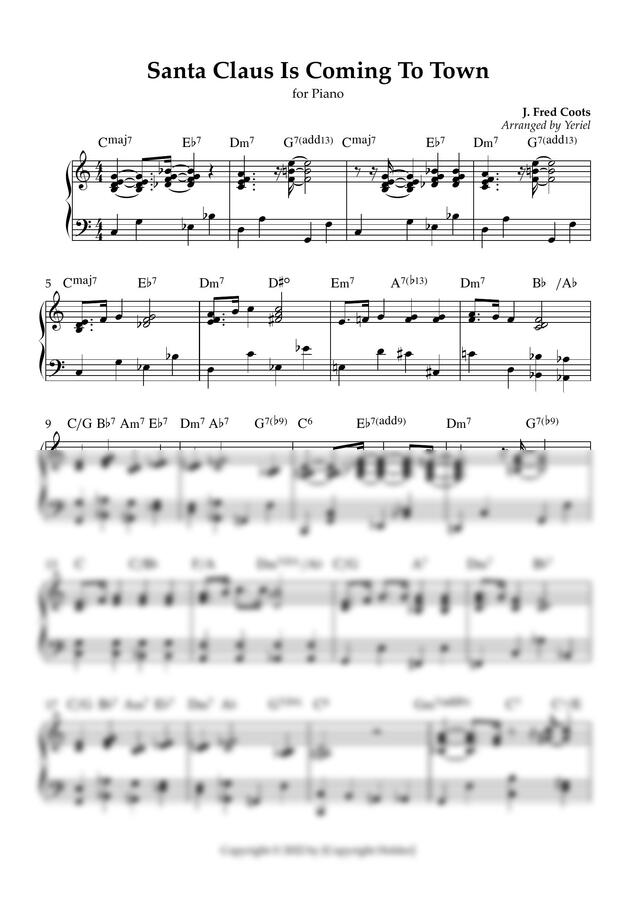 악보 > J. Fred Coots - 울면 안 돼 (Santa Claus Is Coming To Town) (중급 악보) by ...