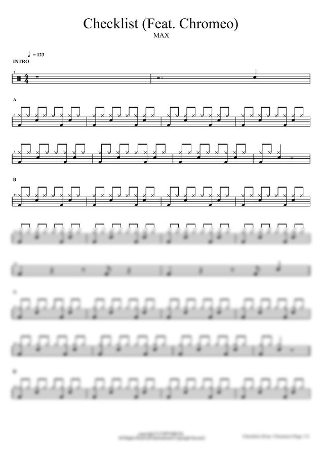 악보 > MAX - Checklist (Feat. Chromeo) by COPYDRUM